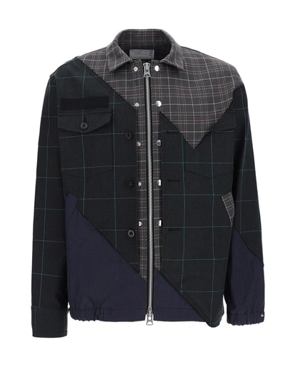 Shop Sacai Checked Panelled Jacket In Multi Shop Sacai Checked Panelled Jacket In Multi